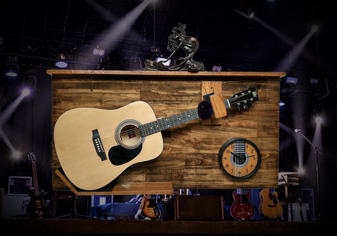 Unique Acoustical Guitar Wall Shelf Clock Display Music Autographed ...