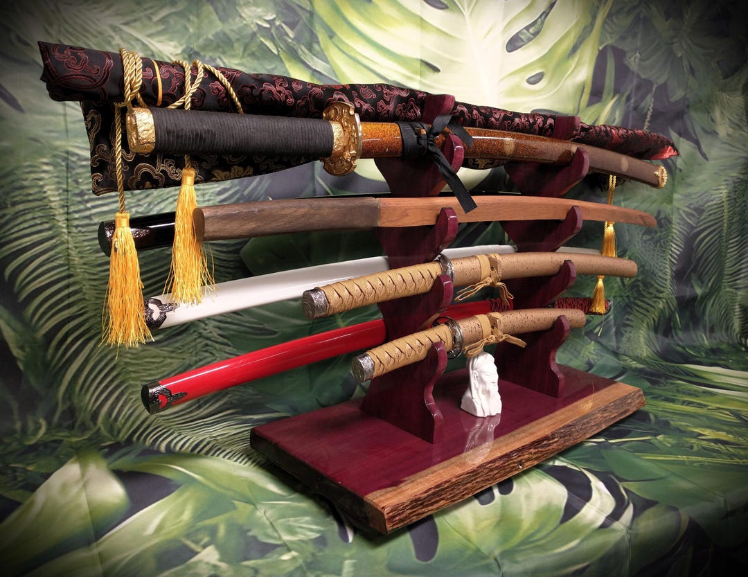 LARGE LIVE EDGE 9 Tier Purple Heart Katana Wakizashi Sword Display ...