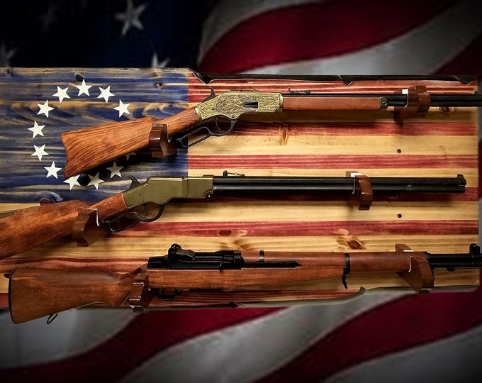 13 Star Rustic Flag Gun Rack Knotty Pine Lever Action Rifle Shotgun ...