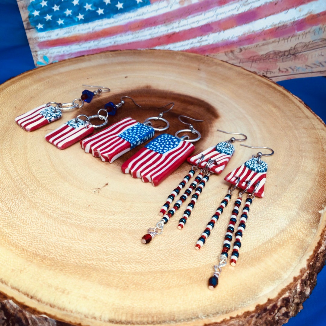 Handmade Polymer Clay American Flag Earrings, USA Jewelry - Etsy