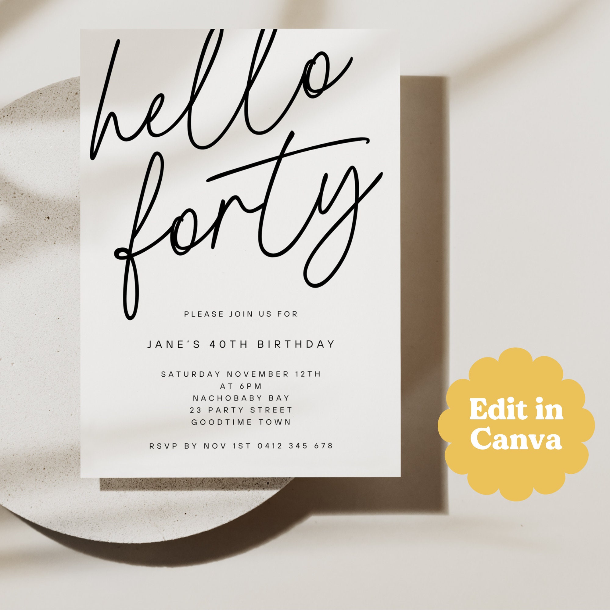 Editable Minimalist 40th Birthday Invitation Download - Etsy