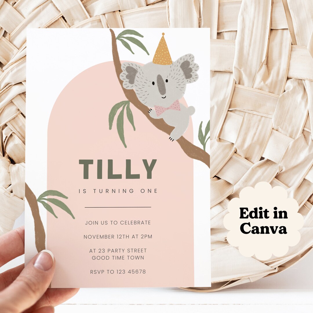 1st Birthday Invitation Koala Theme Instant Download - Etsy