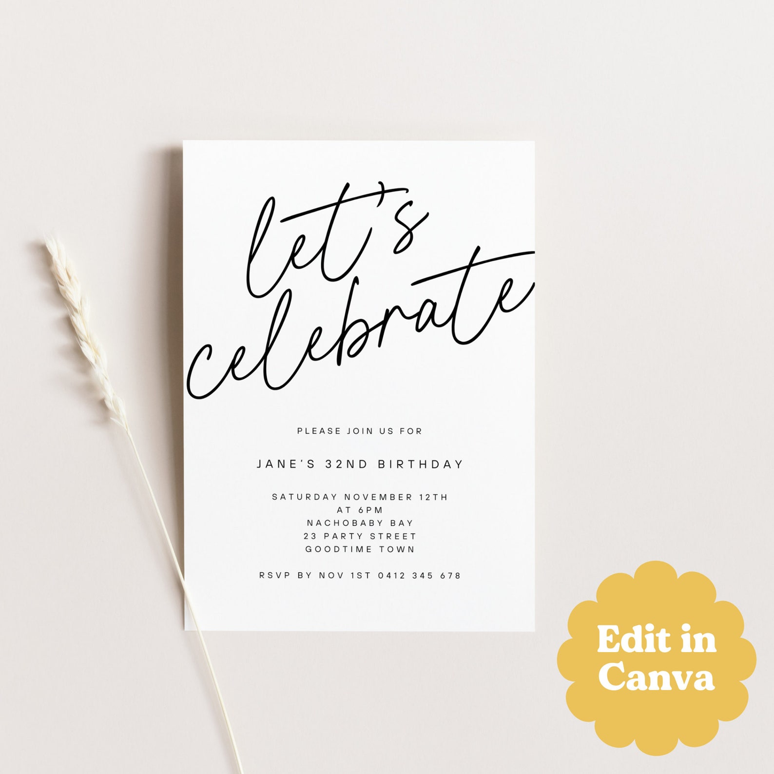 Editable Minimalist Any Age Birthday Invitation Download Printable ...