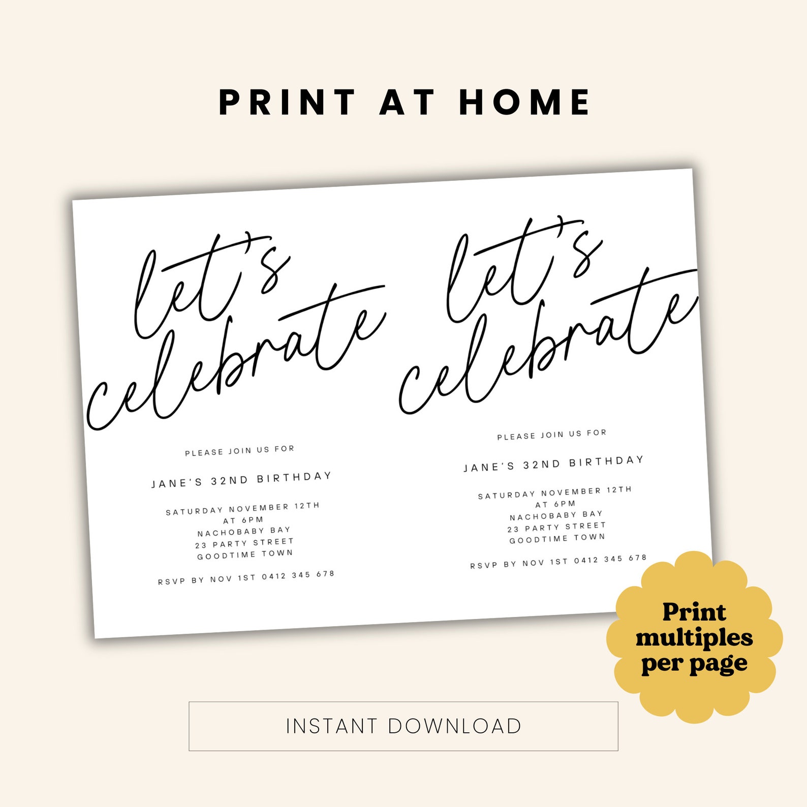 Editable Minimalist Any Age Birthday Invitation Download Printable ...