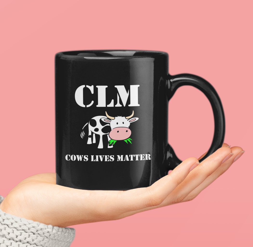 CLM Cows Lives Matter Vegan Black Ceramic Coffee Mug, Vegan Mugs ...
