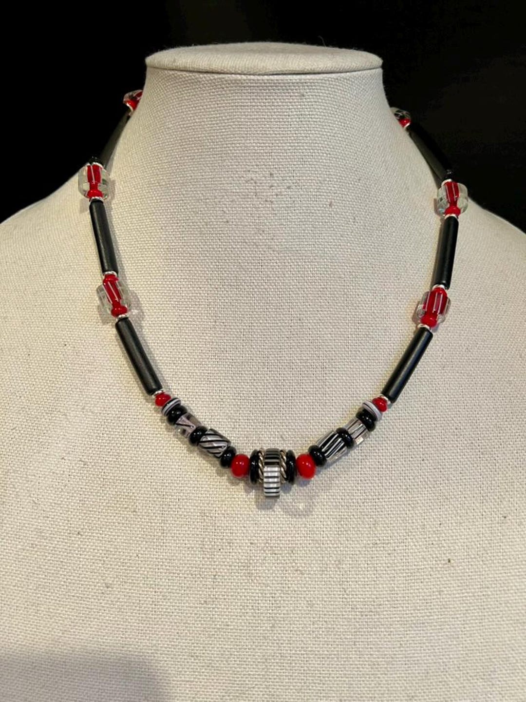 Eye - Catching Furnace Cane Glass Black and Red Necklace - Etsy