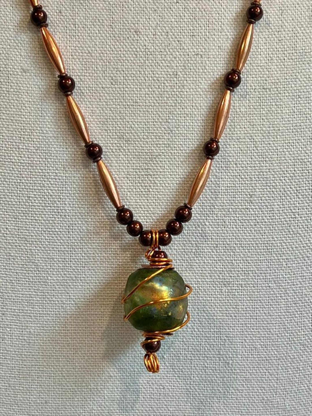 Wire Wrapped Bead on Copper Beaded Necklacewire Wrapped Basha Bead on ...