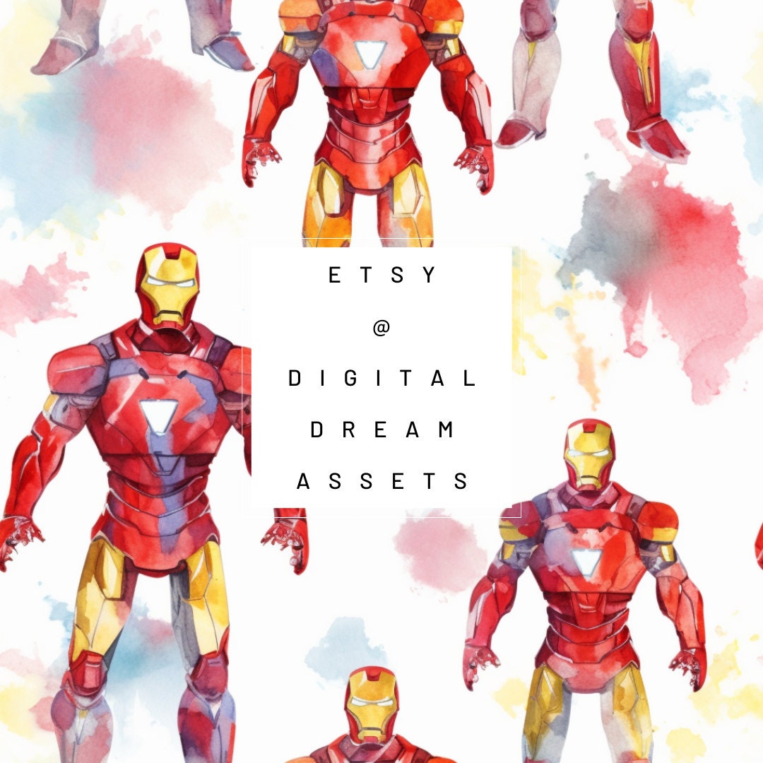 8 Marvel Avengers Superhero Seamless Patterns, Clipart, Iron Man ...