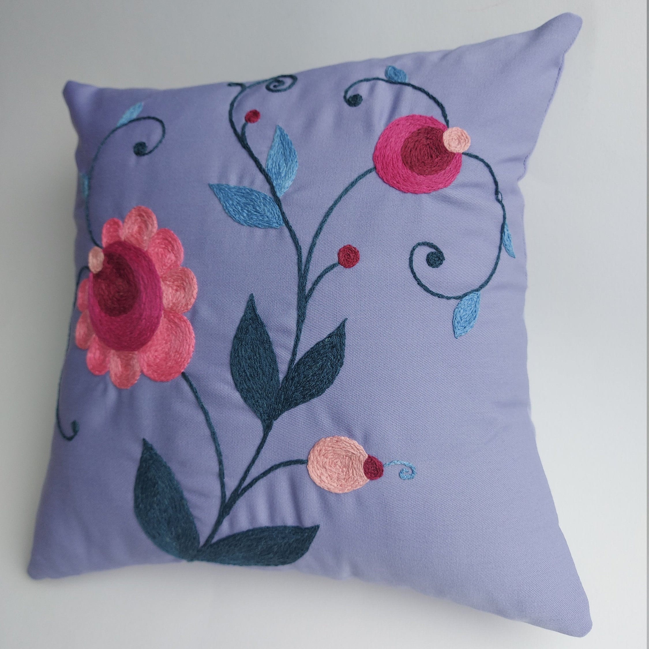 Hand Embroidered Floral Cushion. - Etsy