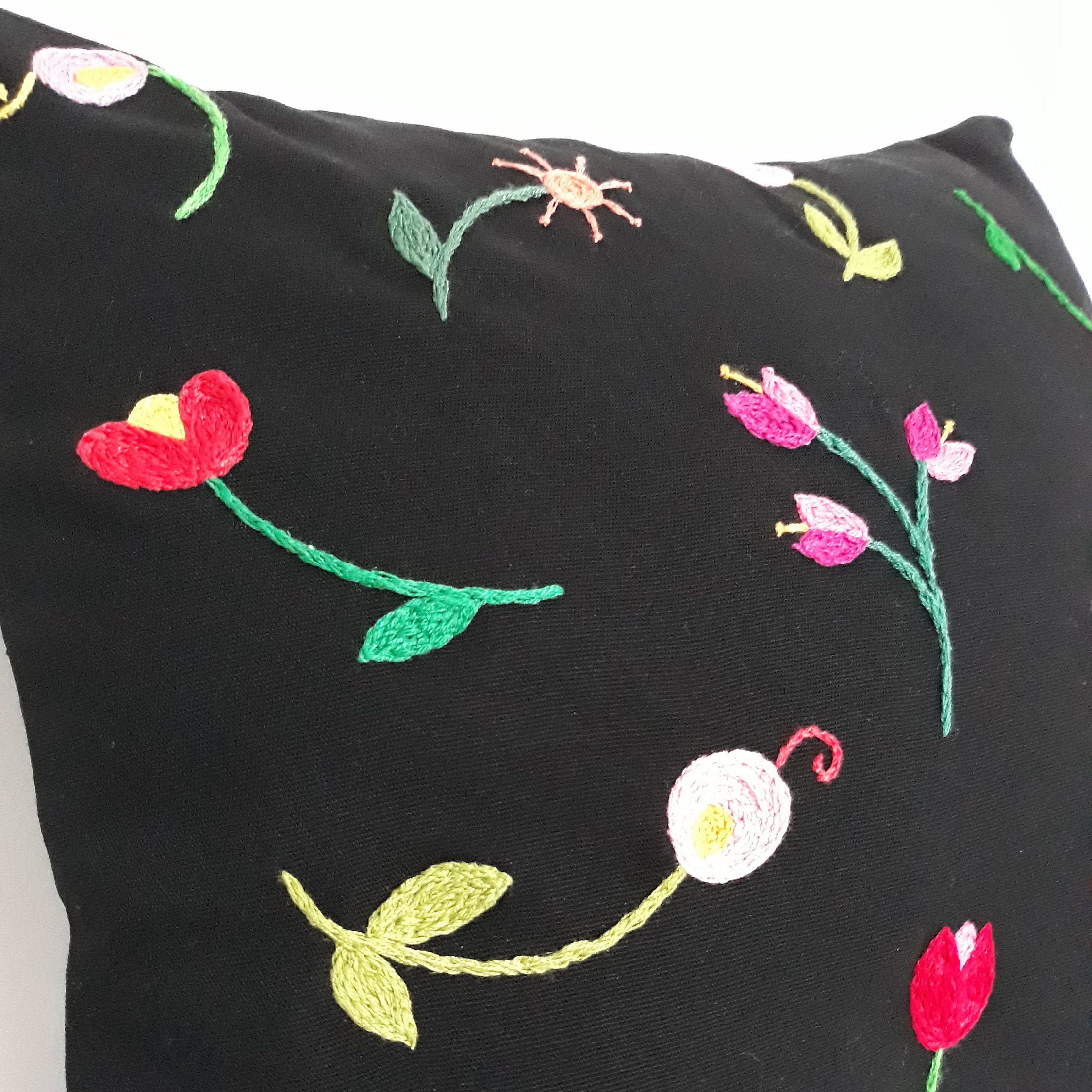 Hand Embroidered Floral Cushion. - Etsy UK