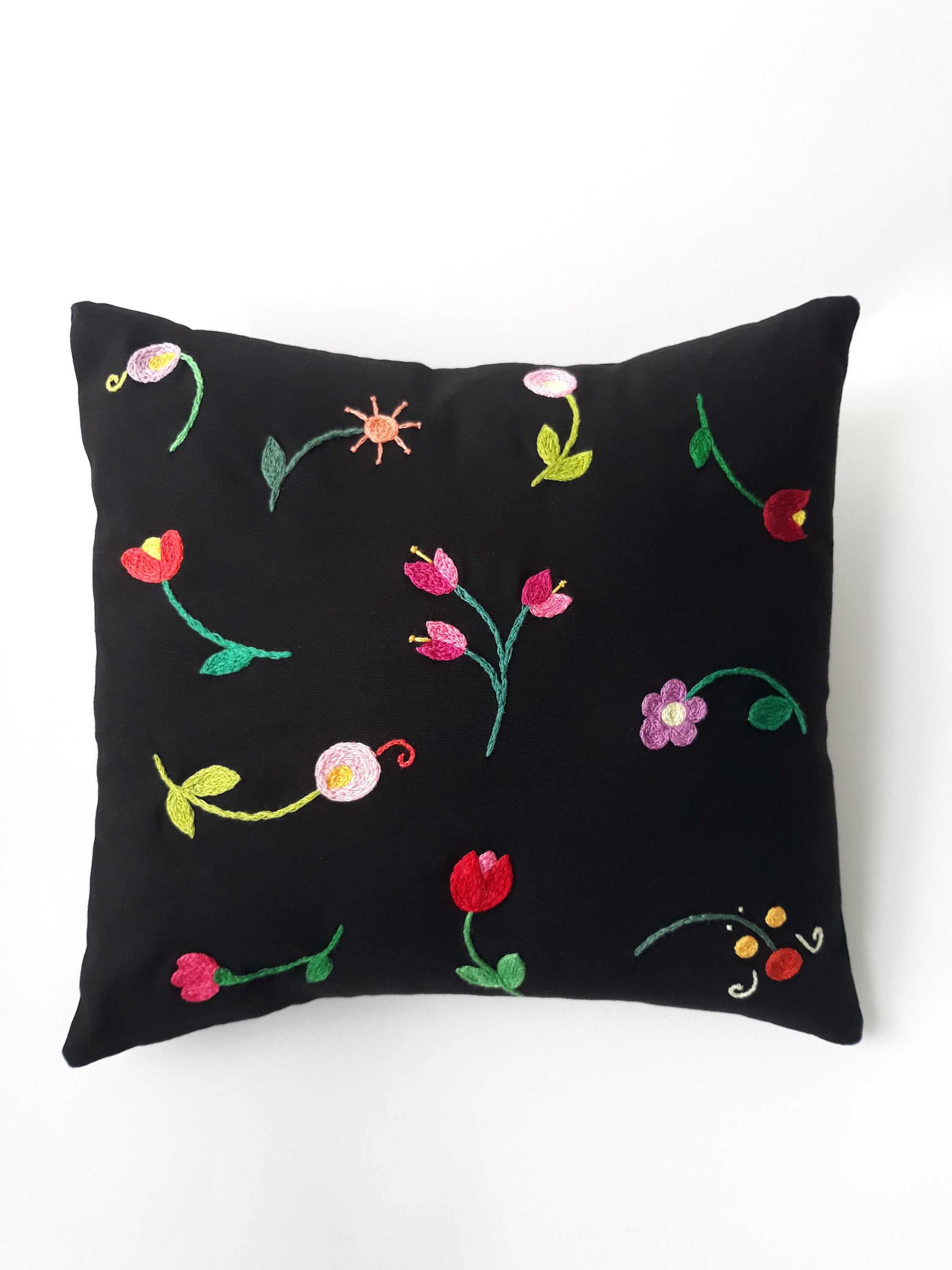 Hand Embroidered Floral Cushion. - Etsy UK