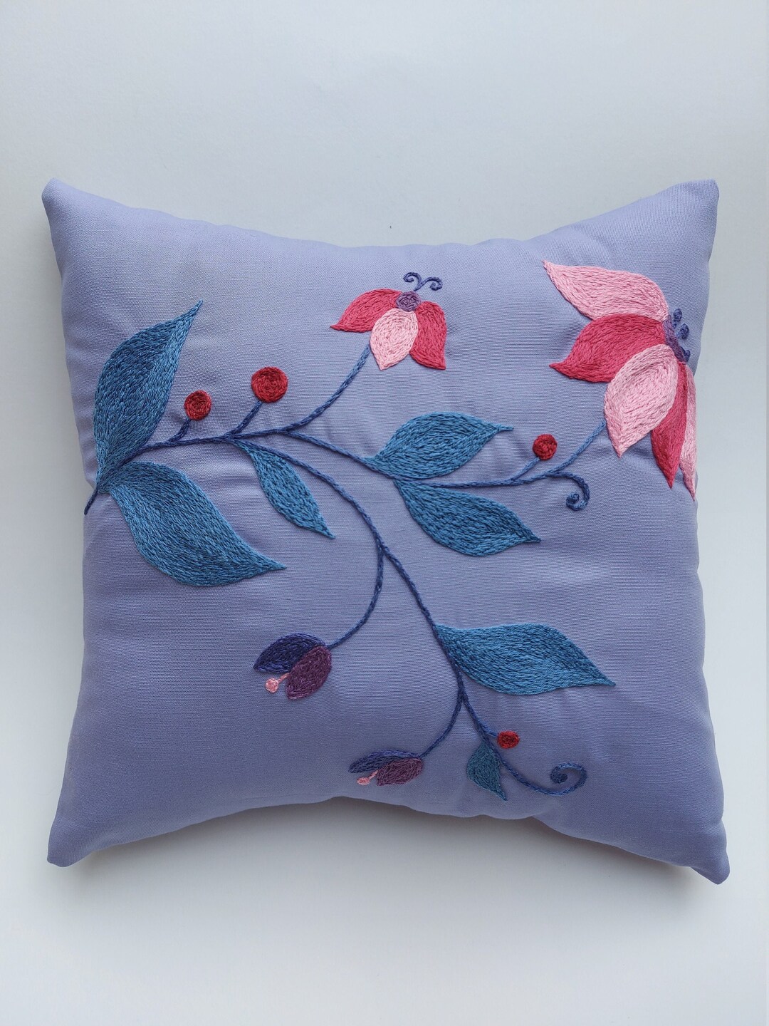 Hand Embroidered Floral Cushion. - Etsy Australia