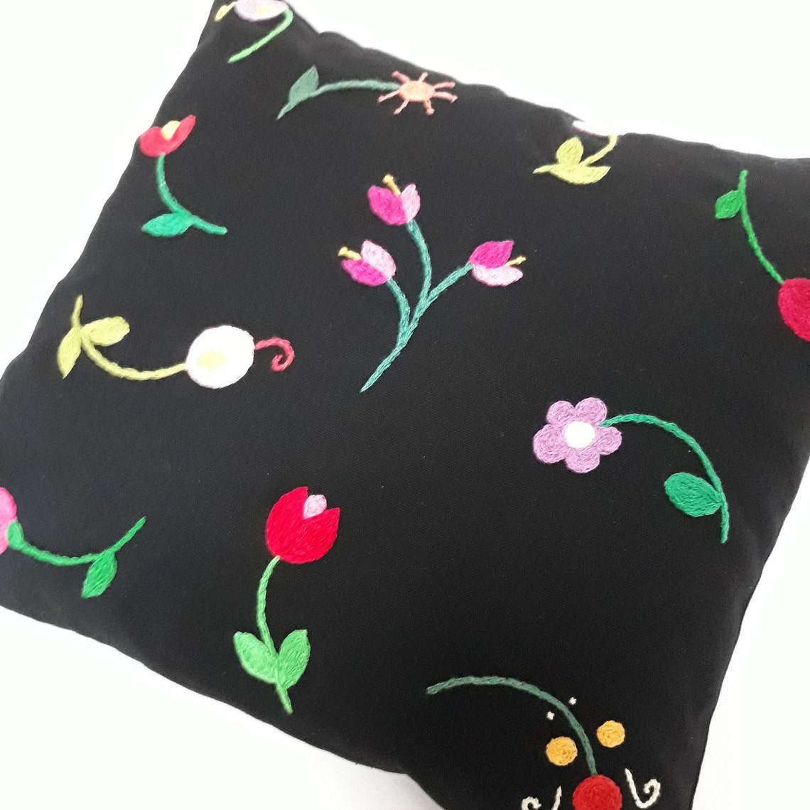 Hand Embroidered Floral Cushion. - Etsy UK