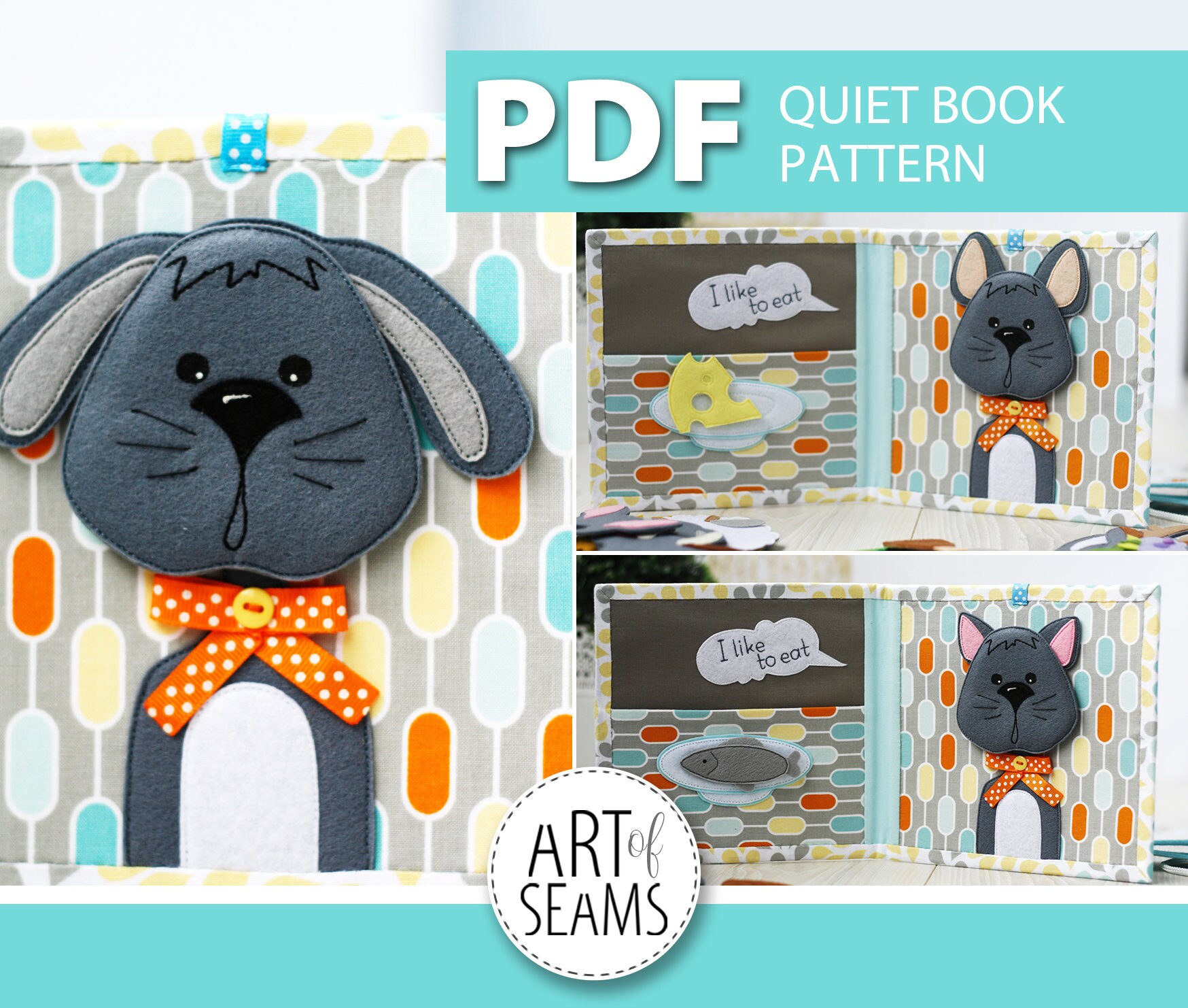 Quiet Book Patterns, PDF Pattern, Animal Story: Rabbit, Bunny, Cat, Dog ...