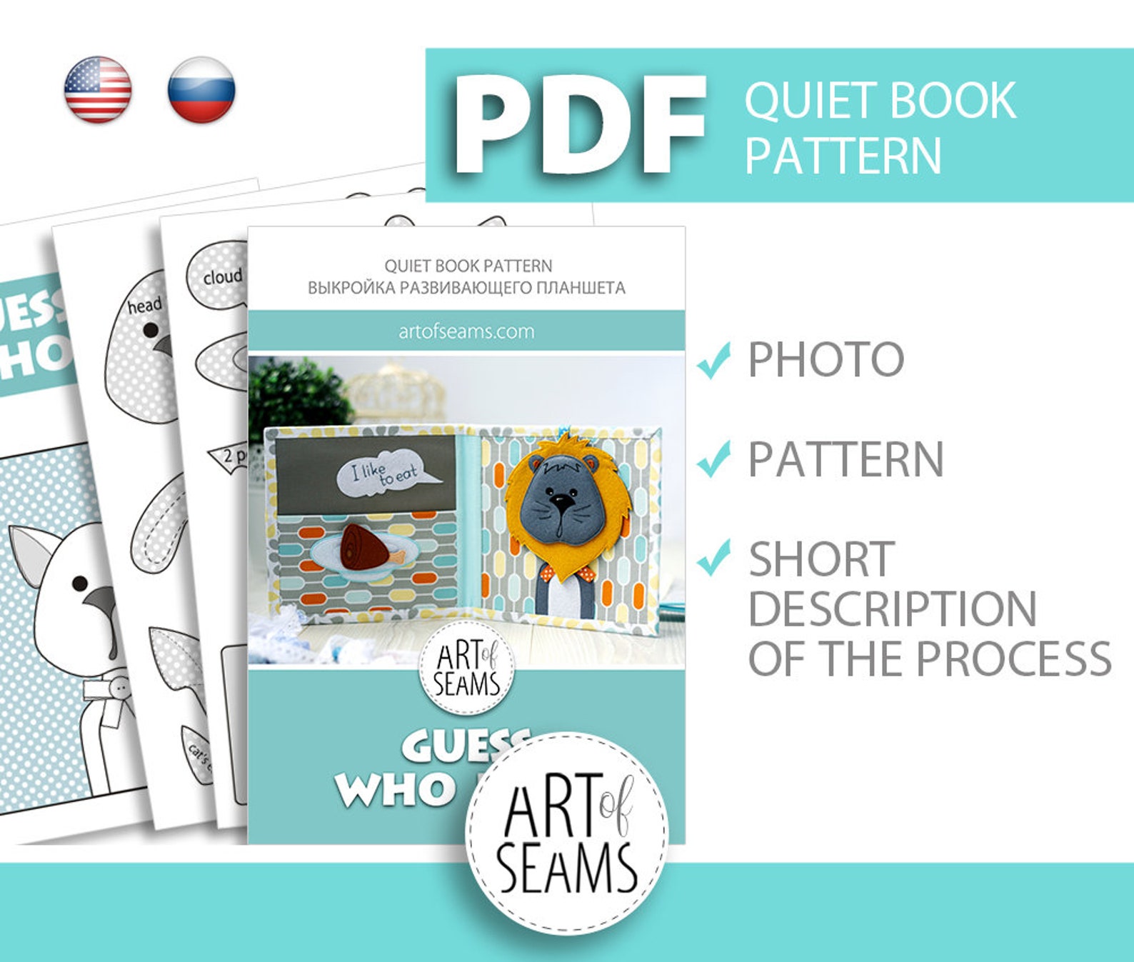 Quiet Book Patterns, PDF Pattern, Animal Story: Rabbit, Bunny, Cat, Dog ...