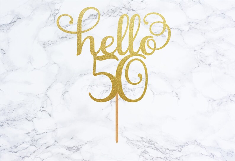 Hello 50 Cake Topper 50th Birthday Decorations 50th Cake Etsy