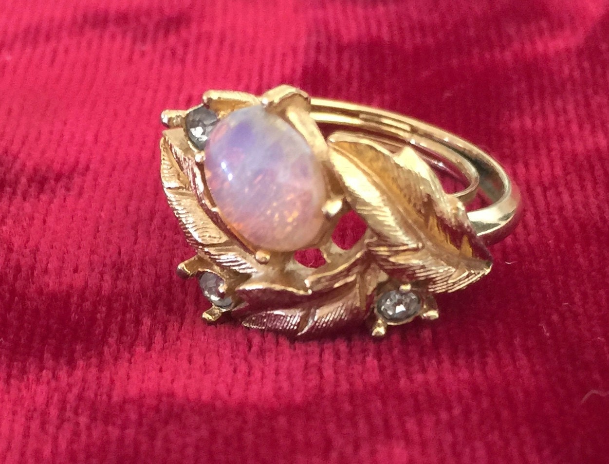 Vintage Avon pink opal cocktail ring with rhinestones approx | Etsy