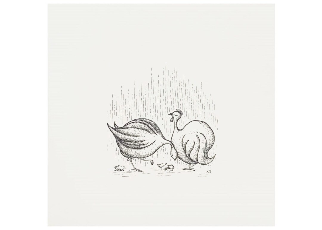Guinea Fowl. Original Drawing in Black Ink on White Watercolour Paper ...