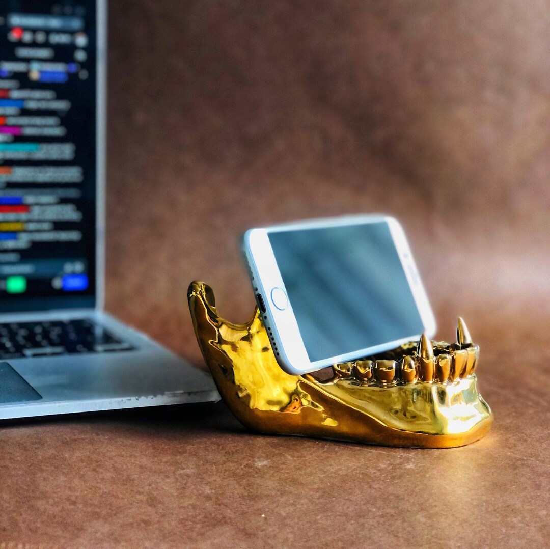 Gold Vampire Jaw Phone Stand: Handmade Gothic Desk Decor - Etsy