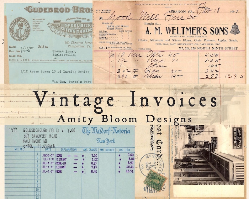 Vintage Invoices | Vintage Paper Document Kit - Etsy