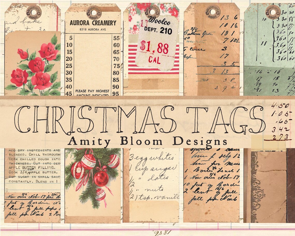 Christmas Tags | 48 Antique Christmas Tags | Vintage Gift Tags Kit - Etsy