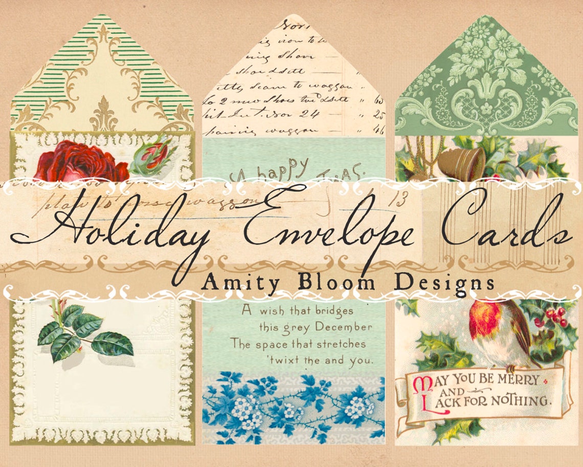 Holiday Envelope Cards | Set of 12 | Decorative Vintage Ephemera ...