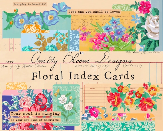 Floral Index Card Ephemera Kit - Etsy