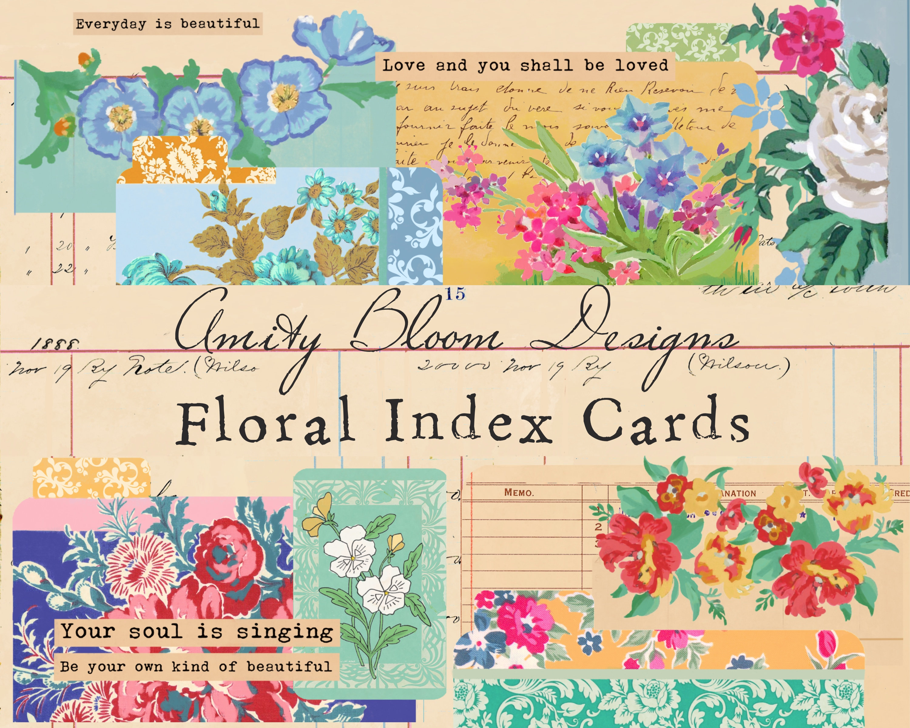 Floral Index Card Ephemera Kit - Etsy