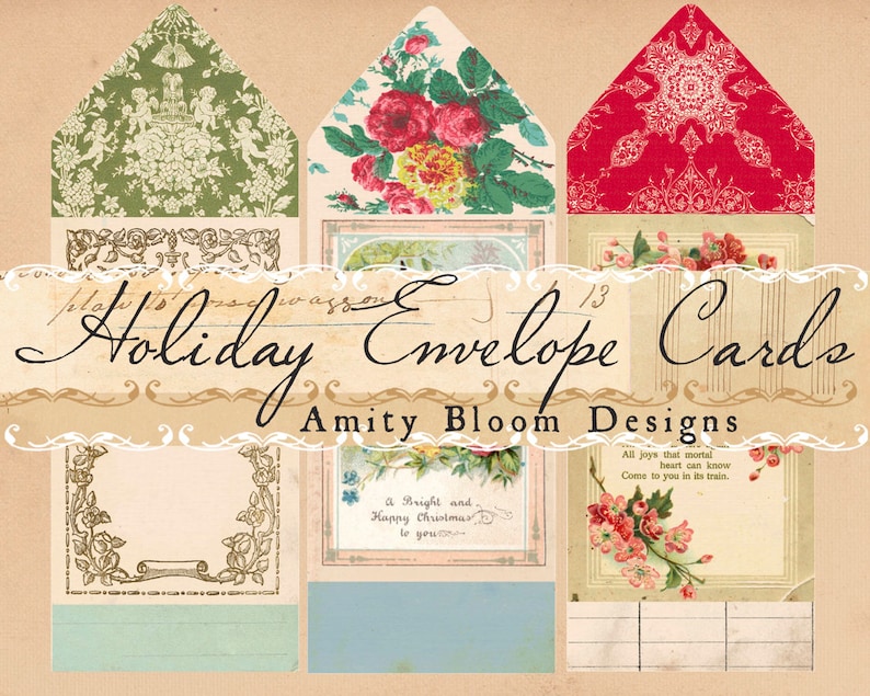 Holiday Envelope Cards | Set of 12 | Decorative Vintage Ephemera ...