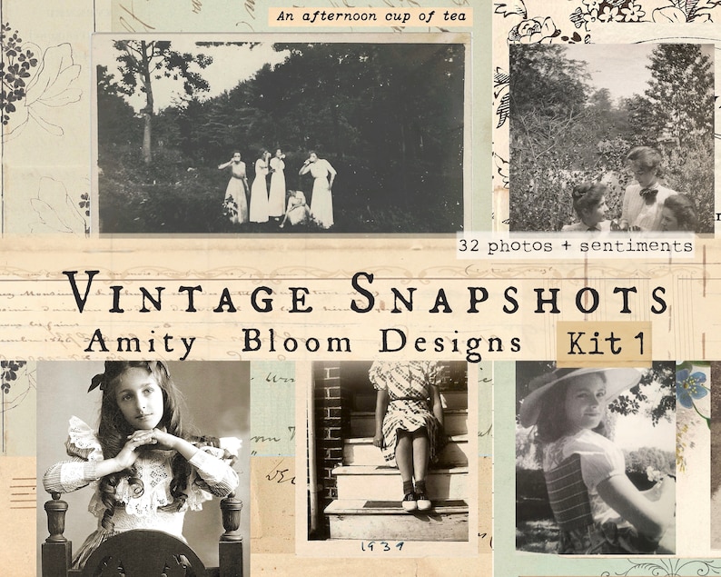 Vintage Snapshots Kit 1 | 32 Antique Photos + Sentiments | Vintage ...