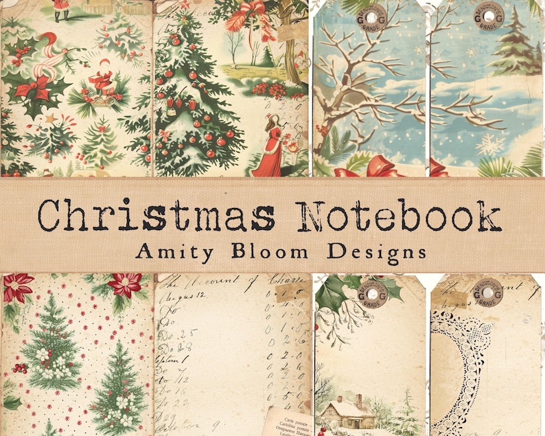 Vintage Christmas Notebook Kit | Decorative Diary & Paper Tag Kit - Etsy