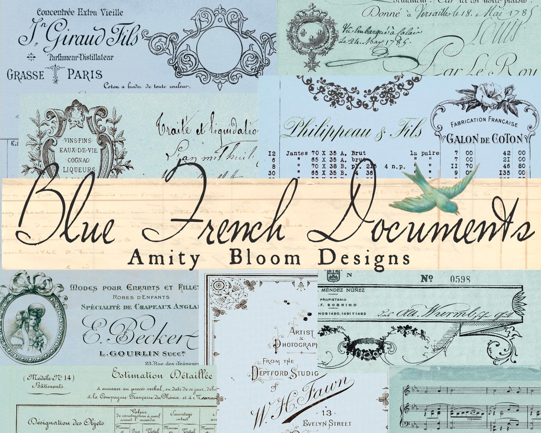 Blue French Documents & Receipts | Antique French Ephemera | Vintage ...