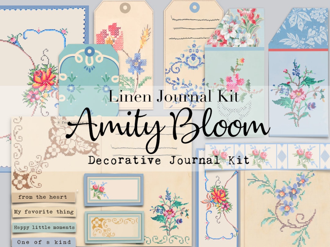 Embroidered Linen Journal Kit | Digital Journal & Ephemera - Etsy