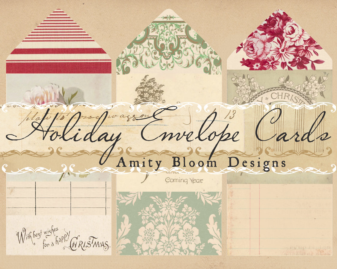 Holiday Envelope Cards Set of 12 Decorative Vintage - Etsy