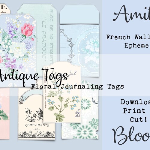 French Rose Wallpaper Tags 35 Vintage Floral Tags - Etsy