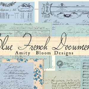 Blue French Documents & Receipts | Antique French Ephemera | Vintage ...