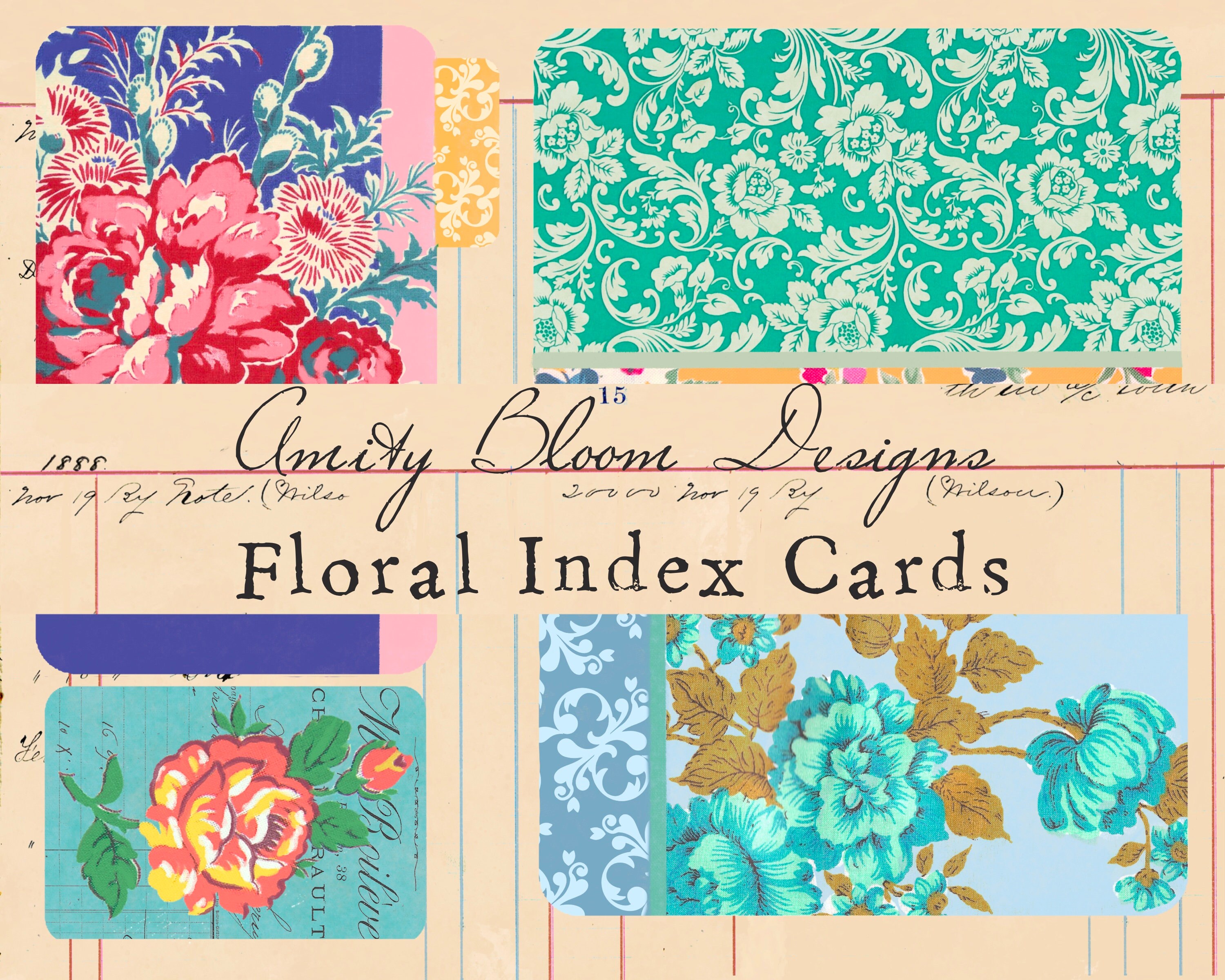 Floral Index Card Ephemera Kit - Etsy