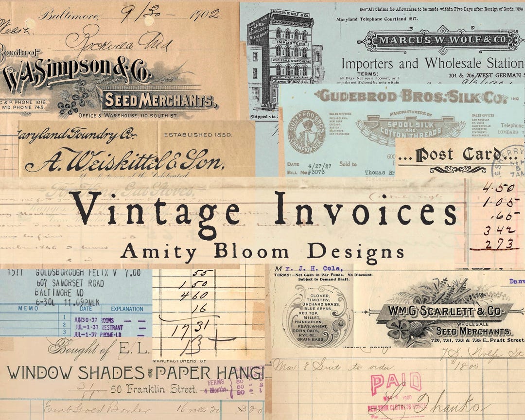 Vintage Invoices | Vintage Paper Document Kit - Etsy