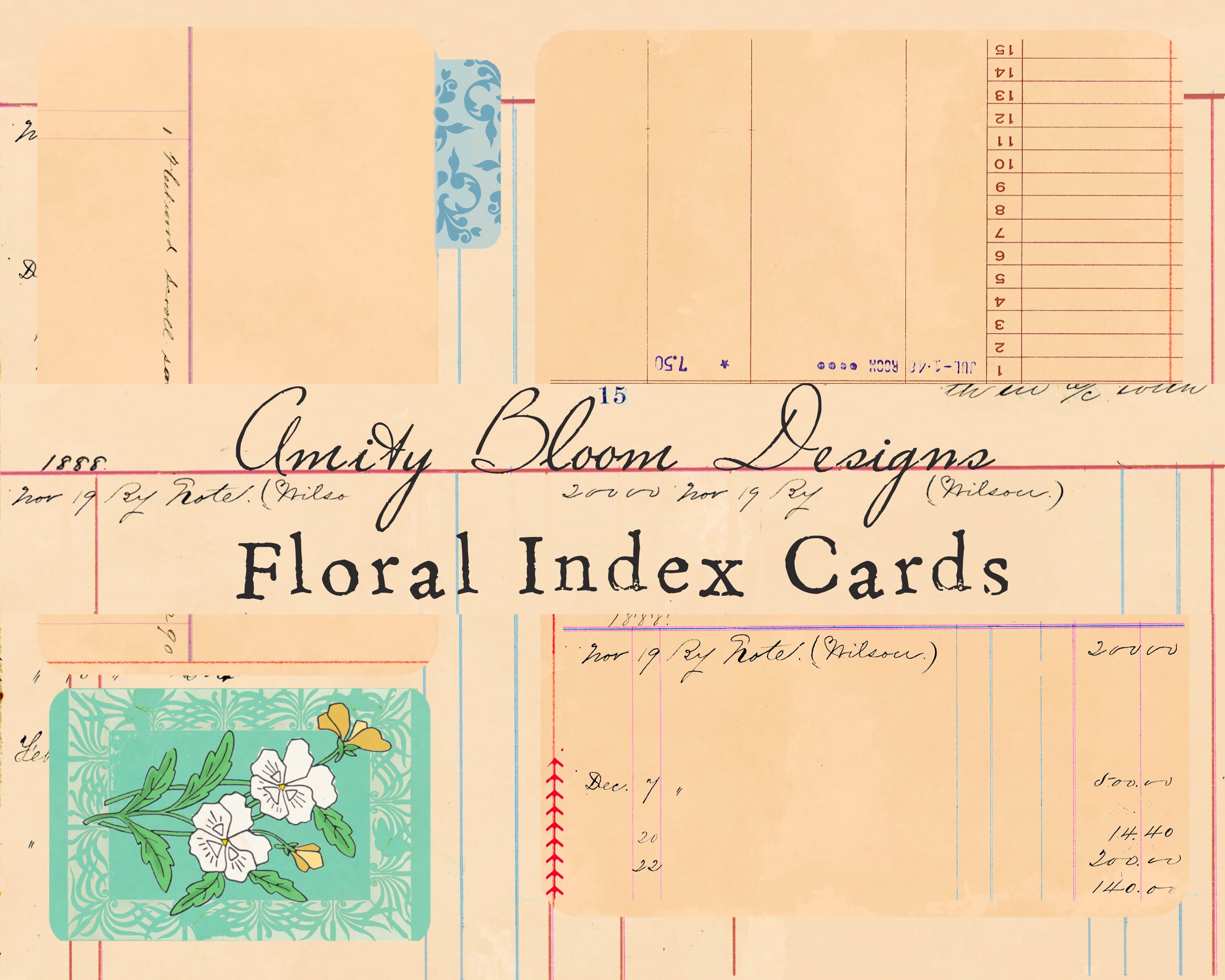 Floral Index Card Ephemera Kit - Etsy