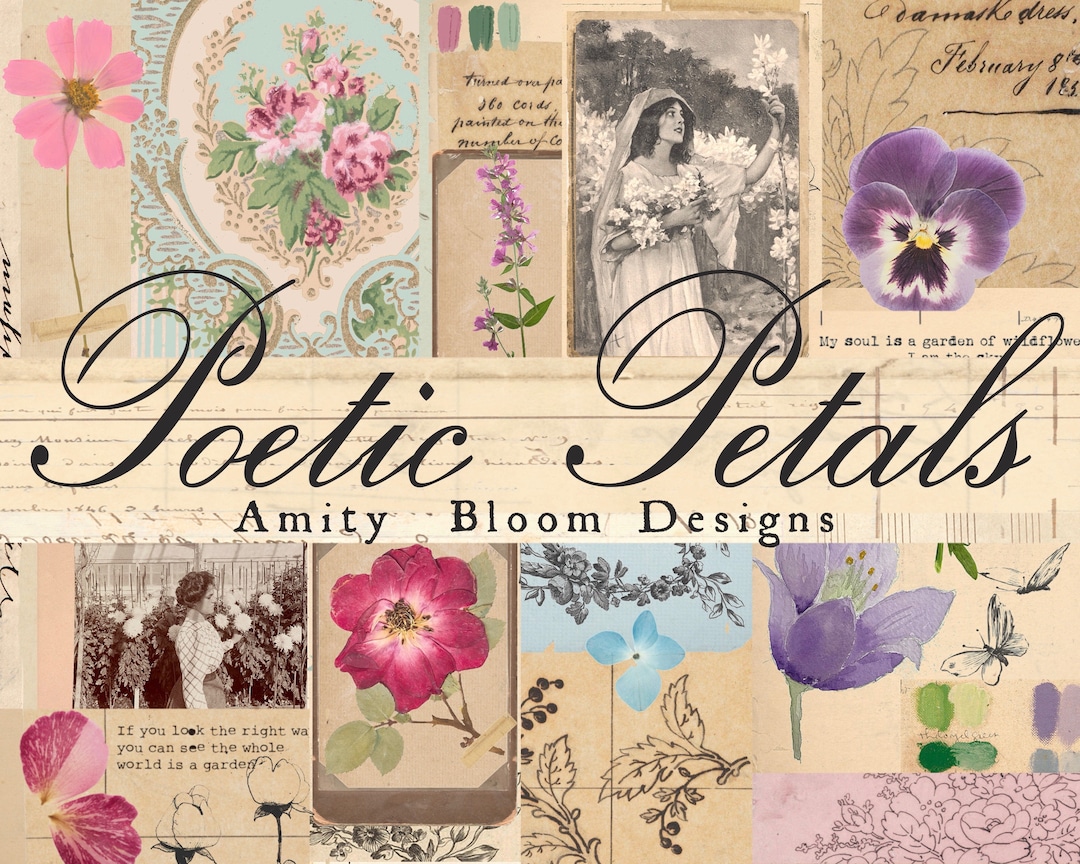 Poetic Petals | Vintage Decorative Paper & Journal Kit | Artist Papers - Etsy