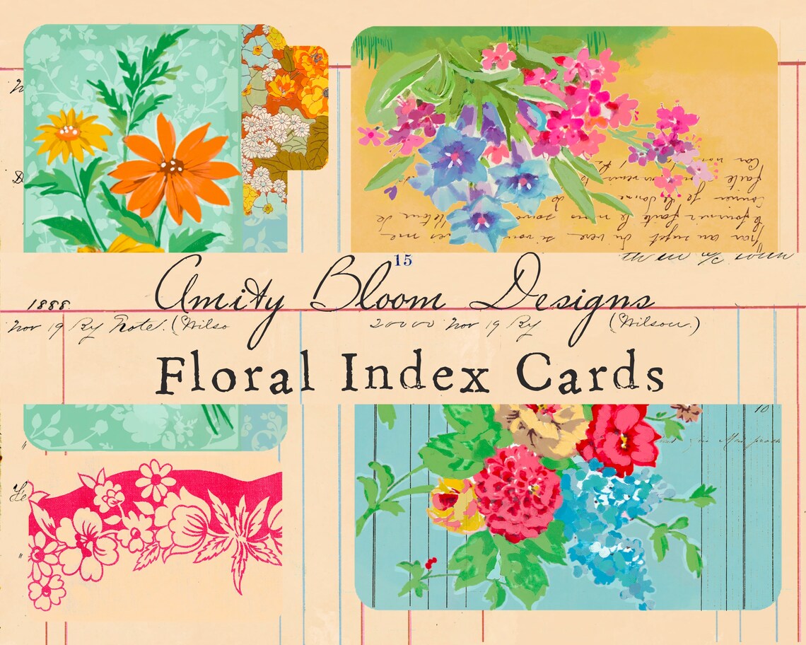 Floral Index Card Ephemera Kit - Etsy