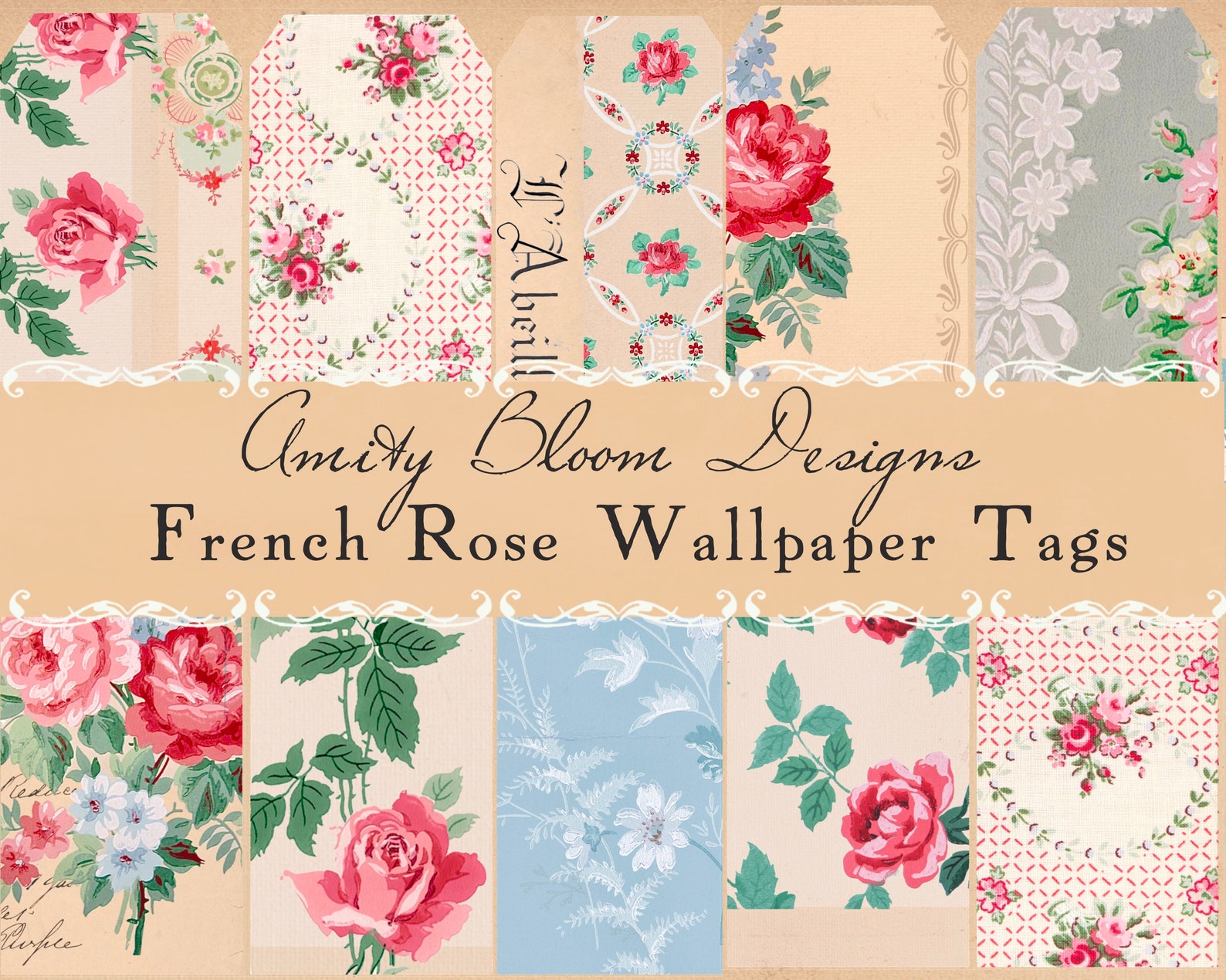 French Rose Wallpaper Tags | 35 Vintage Floral Tags - Etsy