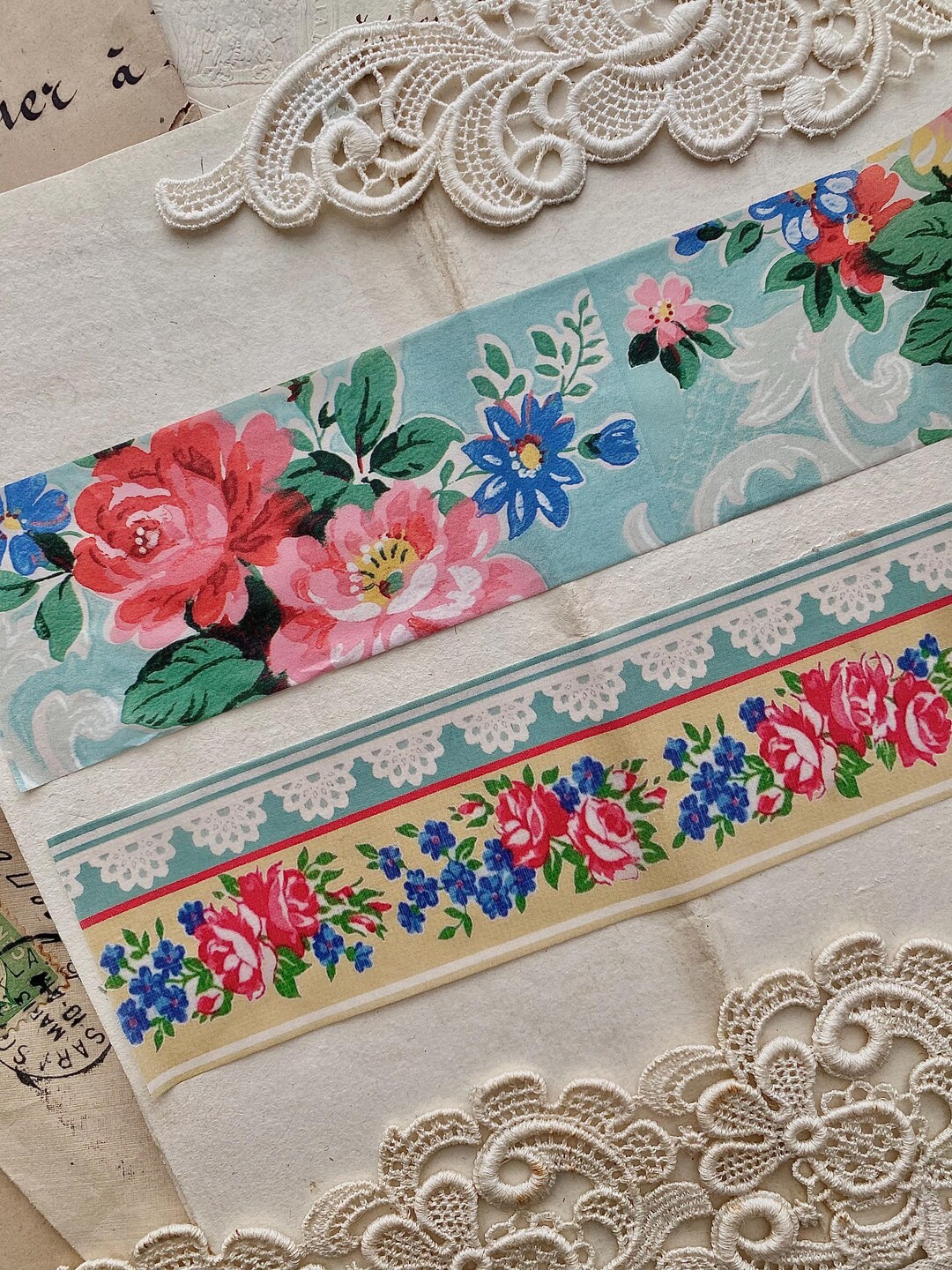 Floral Retro Wallpaper Bloom Tape Bundle Set of 2 Designer Floral Washi ...