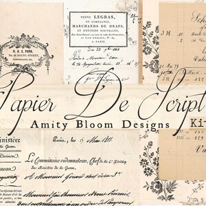 Papier De Script | Antique French Documents | Vintage Paper Kit 1 - Etsy