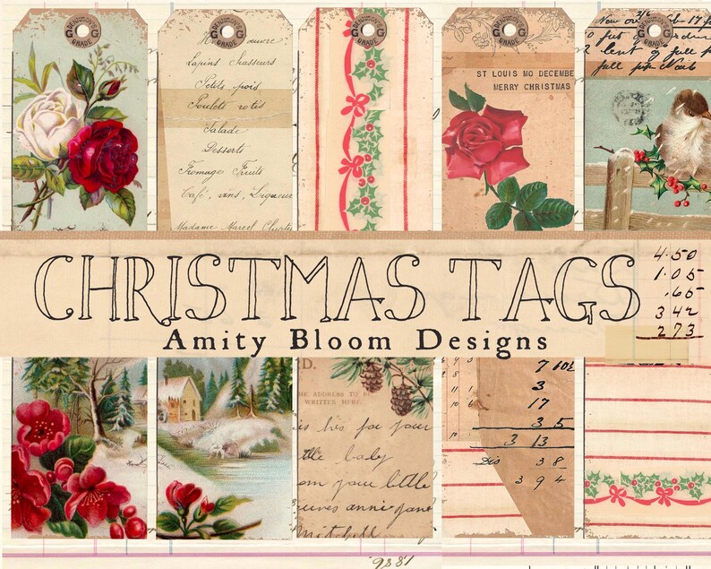 Christmas Tags | 48 Antique Christmas Tags | Vintage Gift Tags Kit - Etsy