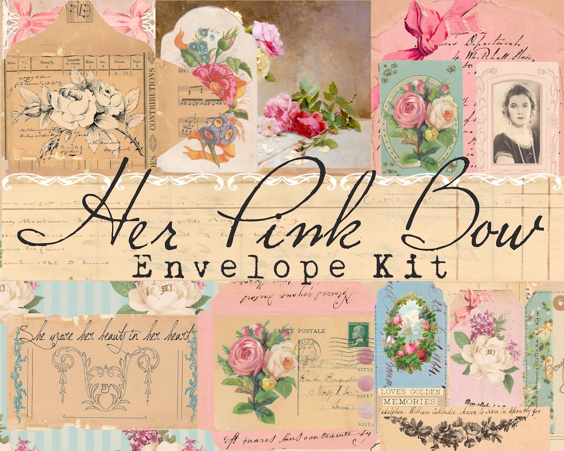 Her Pink Bow Envelope & Ephemera Kit | Vintage Decorative Paper - Etsy