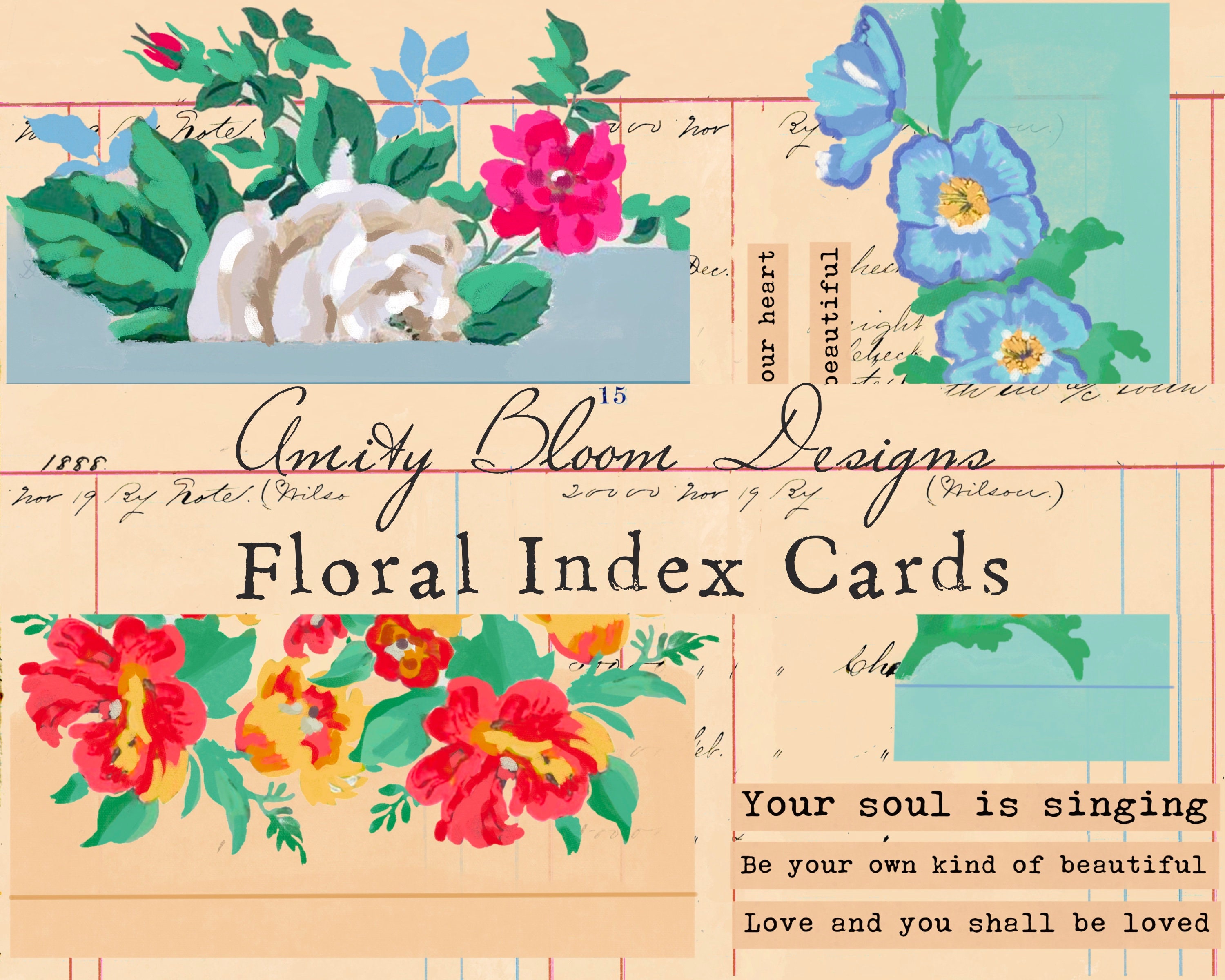 Floral Index Card Ephemera Kit - Etsy