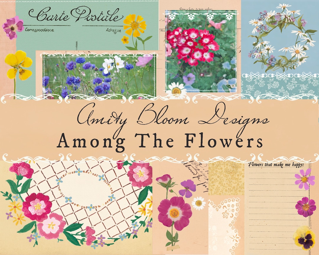 Among the Flowers Journal Kit | Vintage Floral Journaling Papers - Etsy