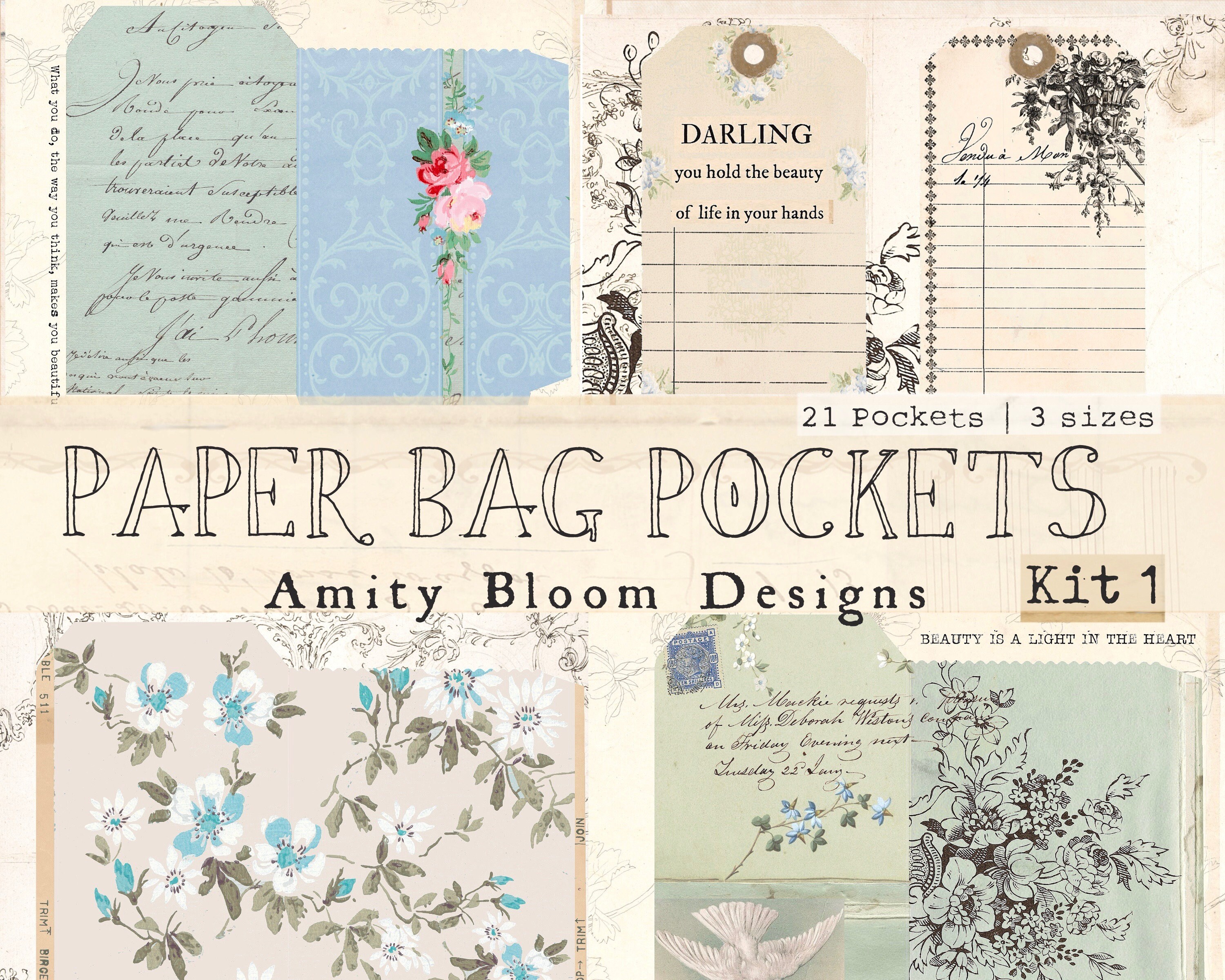 Vintage Paper Bag Pockets | 21 Pockets 3 Sizes | Journal Ephemera Kit 1 ...