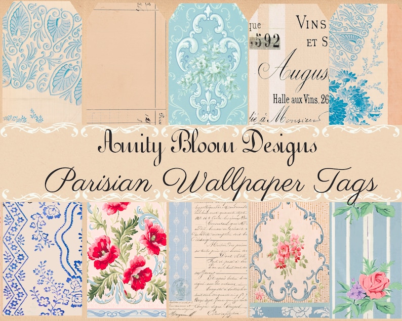 Parisian Wallpaper Tags | Antique Wallpaper Tags | 30 Vintage Paper ...